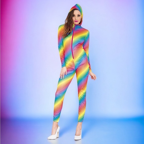 Music Legs | Other | Rainbow Hooded Womens Bodysuit Costume Sm | Poshmark